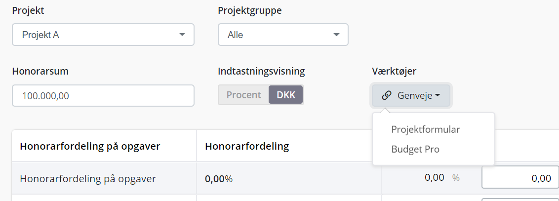 Honorarfordeling - EazyProject