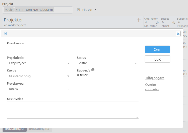 Guide til Planlægning - EazyProject